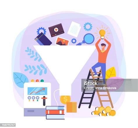 판매 깔때기 비즈니스 아이디어 평면 그래픽 디자인 배너 포스터 벡터 개념 일러스트 깔때기에 대한 스톡 벡터 아트 및 기타 이미지