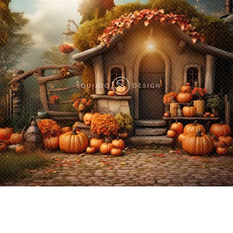 Fall Digital Backdrop Cute Cottage