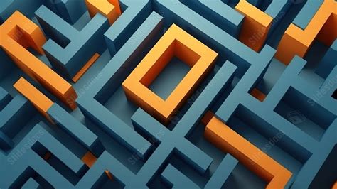 Immersive 3d Artwork Blue Wall Enhances The Orange Abstract Labyrinth