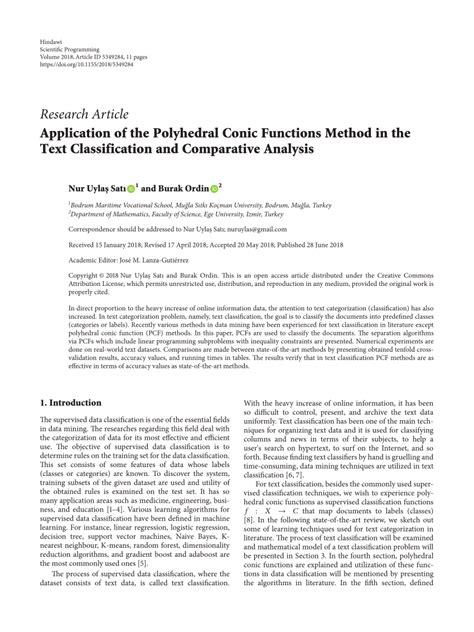 Pdf Application Of The Polyhedral Conic Functions Method In The Text Classification And