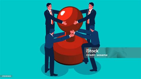 권력 다툼 직업 경쟁 규칙 제정자 거대한 승인 도장을 찍기 위한 네 명의 사업가 간의 등척성 줄다리기 개념에 대한 스톡 벡터 아트 및 기타 이미지 Istock