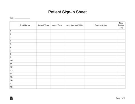 Free Patient Sign In Sheet Extended Template Pdf Word Eforms