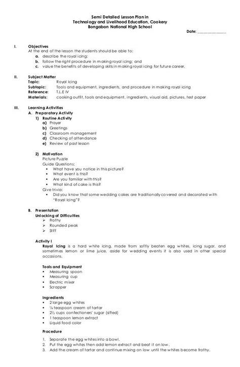 Semi Detailed Lesson Plan in Technology and Livelihood Education ...
