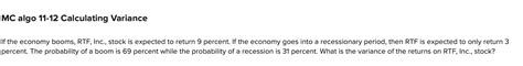 Solved Mc Algo 11 12 Calculating Variance If The Economy