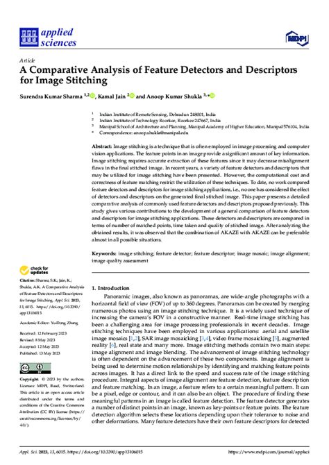 Pdf A Comparative Analysis Of Feature Detectors And Descriptors For