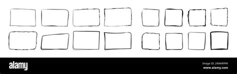 Squares Rectangle Grunge Vector Set In Sketch Style Black Frames
