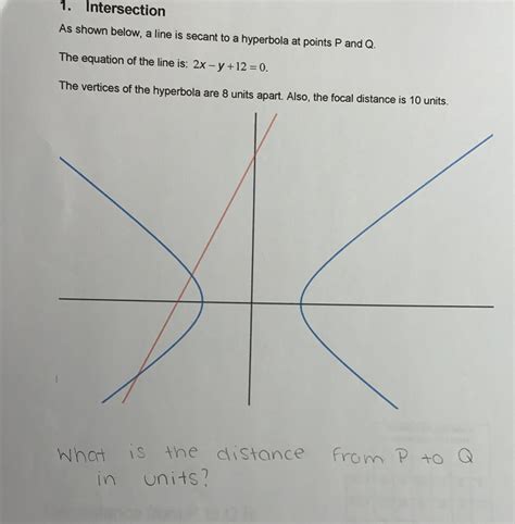 Solved Ntersection As Shown Below A Line Is Secant To A Hyperbola At
