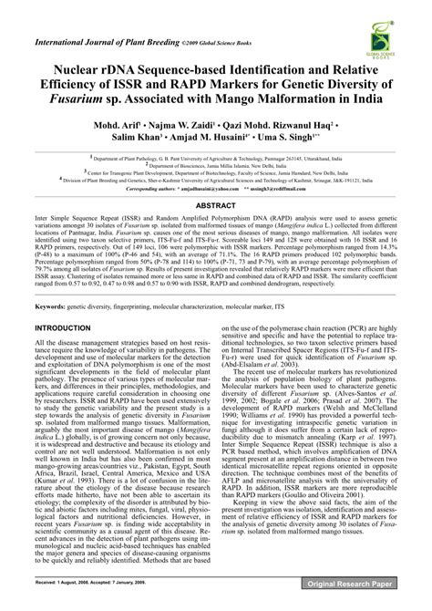 Pdf Nuclear Rdna Sequence Based Identification And Relative Efficiency Of Issr And Rapd