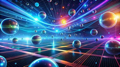 Abstract Digital Landscape With Glowing Spheres And Vibrant Energy Streams Generative Ai Stock