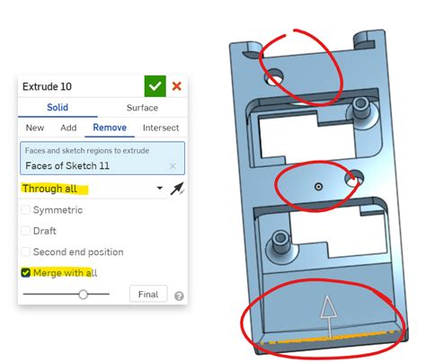 extrude cut can t cut through the whole part body — onshape