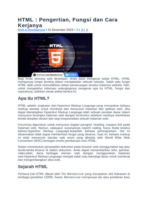 Html Pengertian Fungsi Dan Cara Kerjanya Pdf