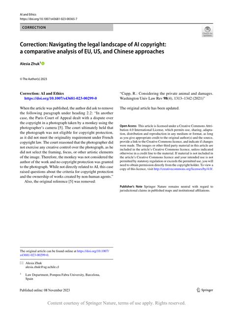Pdf Correction Navigating The Legal Landscape Of Ai Copyright A