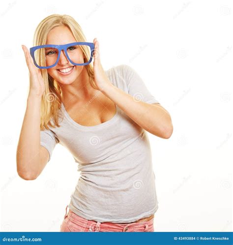 Smiling Woman With Nerd Glasses On Stock Photo Image Of Vision Creativity 43493884