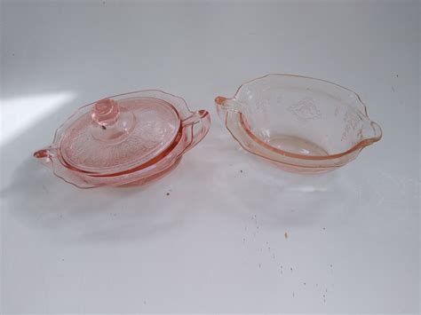 Pink Depression Glass Princess Pattern Sugar Etsy