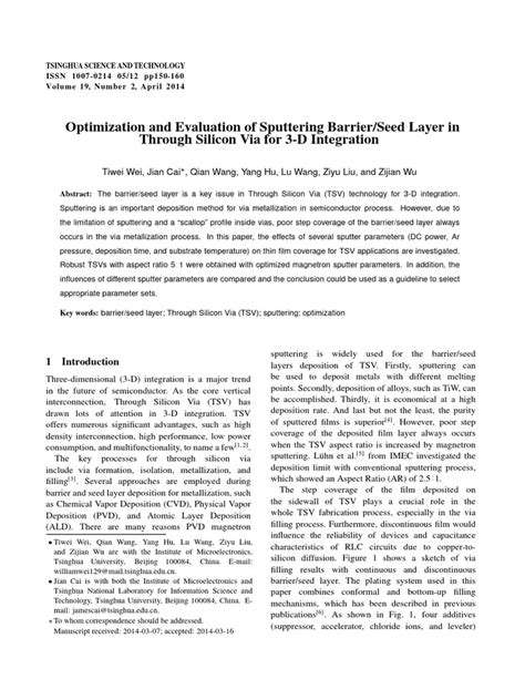 Optimization And Evaluation Of Sputtering Barrier Seed Layer In Through Silicon Via For 3 D