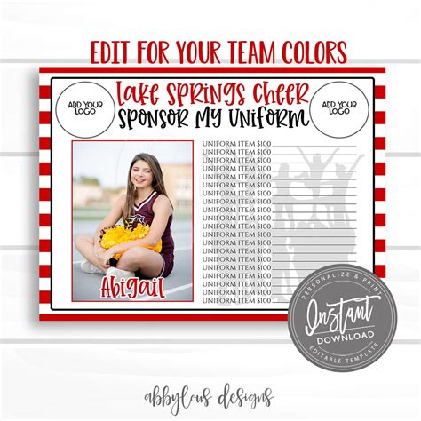 Editable All Star Cheer Sponsor My Uniform Printable Cheer Fundraiser
