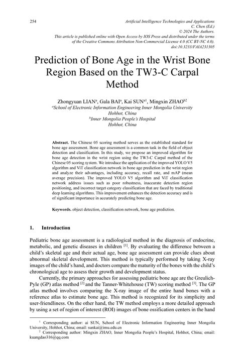 Pdf Prediction Of Bone Age In The Wrist Bone Region Based On The Tw3