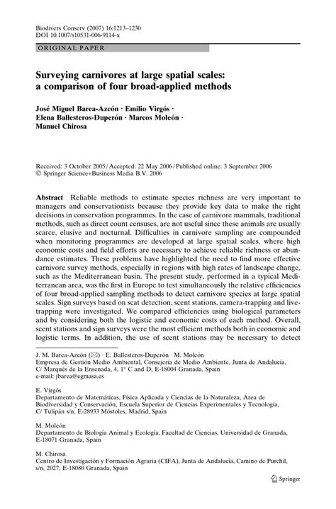 Pdf Surveying Carnivores At Large Spatial Scales A Comparison Of