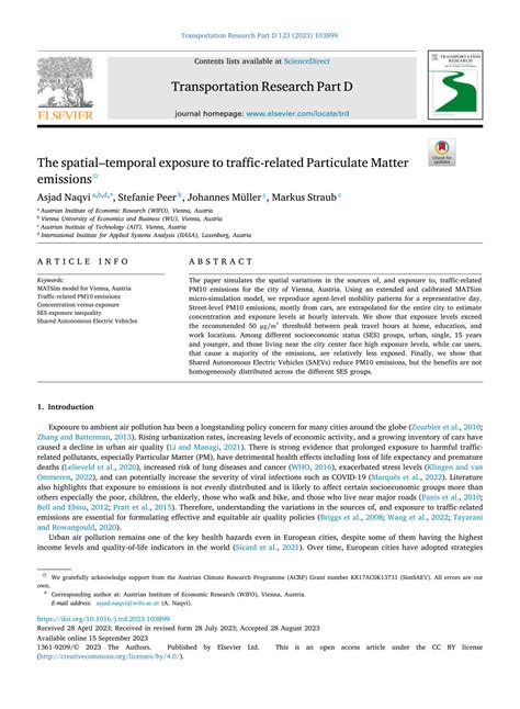 Pdf The Spatial Temporal Exposure To Traffic Related Particulate