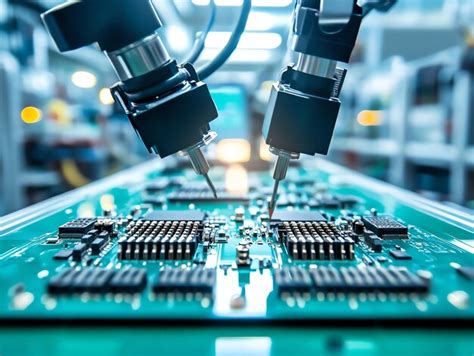 Closeup Of Robotic Arms Assembling An Electronic Circuit Board Premium Ai Generated Image