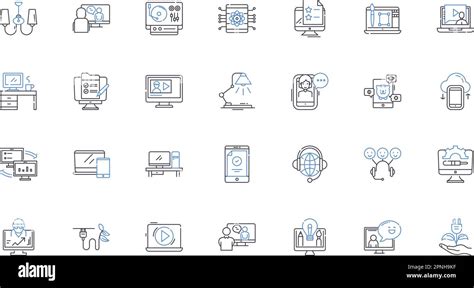 Computers Line Icons Collection Keyboard Mouse Monitor Processor