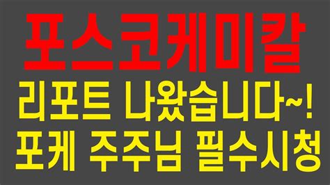 포스코케미칼 드디어 리포트 나왔습니다 포케 주주님 필수시청하셔야 합니다 포스코케미칼 포스코케미칼전망 포스코케미칼주가 Youtube