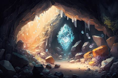 Premium Ai Image Sparkling Crystal Cave Filled With Treasures