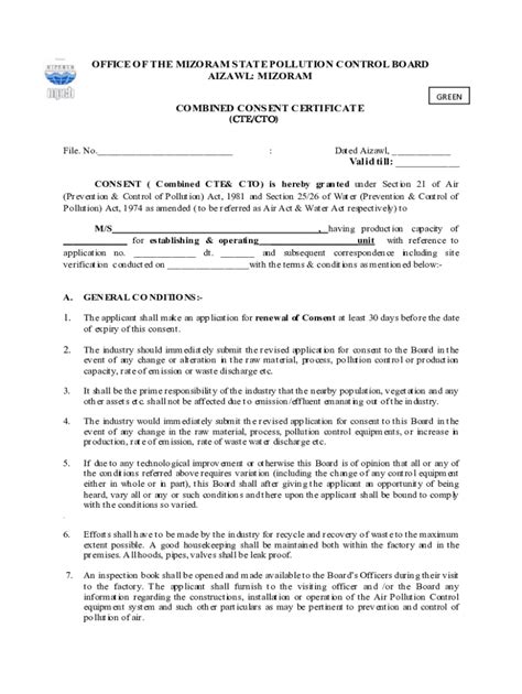 Fillable Online Mizoram Combined Consent Certificate Valid Till Fax Email Print Pdffiller