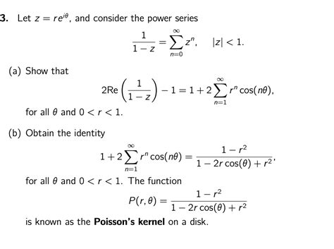 solved let z reiθ and consider the power series