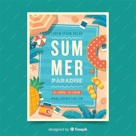 플랫 여름 파티 포스터 템플릿 무료 벡터