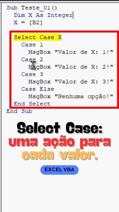 Select Case Uma Ação Para Cada Valor Da Variável Excel Vba Youtube