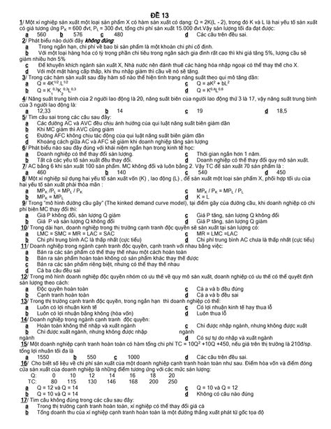 Kinh Te Vi Mo Co Huong De13 14 15 16 [cuuduongthancong ĐỀ 13 1 Một Xí Nghiệp Sản Xuất Một