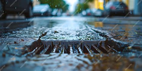 Premium Photo Efficient Street Water Drainage System Effectively Manages Rainwater Flow
