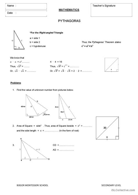 Pythagoras English ESL Worksheets Pdf Doc