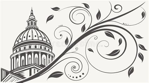 Elegant Floral Swirls With Us Capitol Dome Vector Illustration Vector Design Generative Ai
