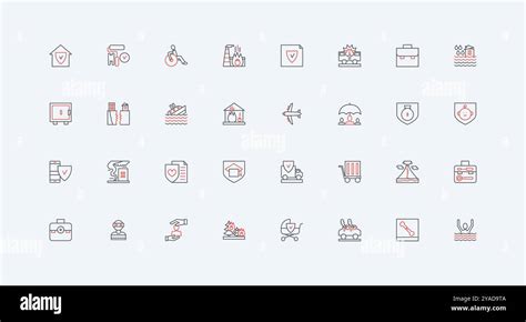 Insurance Policy Risk Coverage Accident Line Icon Set Financial