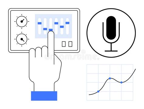 Hand Adjusting Sound Controls With Microphone And Analytics Chart Stock
