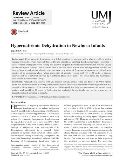 Pdf Hypernatremic Dehydration In Newborn Infants A Review