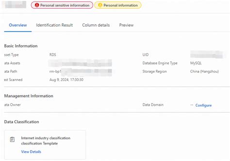 View The Sensitive Data Identification Results Of Data Objects Or Database Instances Data