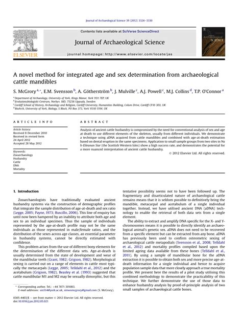 Pdf A Novel Method For Integrated Age And Sex Determination From