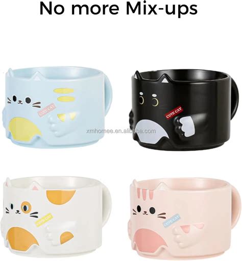 Stackable Cat Mug Set Adorable Ceramic Coffee Mugs For Cat Lovers Funny