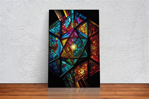 poster of a stained glass tesseract fine art canvas prints etsy