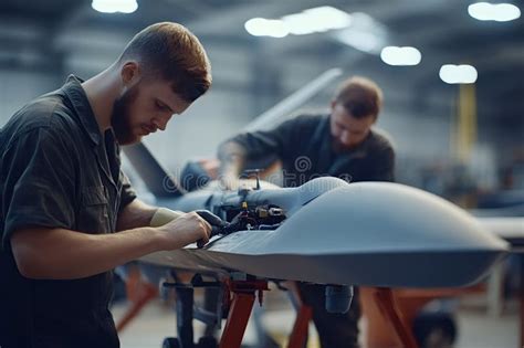 Military Engineers Working On Unmanned Aerial Vehicle Uav In Assembly