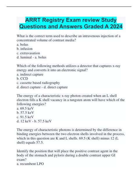 ARRT Registry Exam Review Study Questions And Answers Graded A ARRT Stuvia US