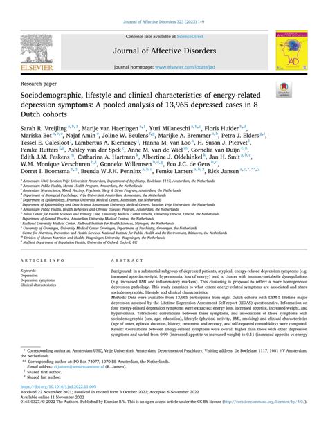 Pdf Sociodemographic Lifestyle And Clinical Characteristics Of Energy Related Depression
