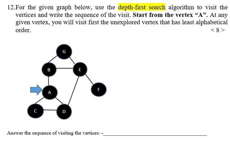 Solved 12for The Given Graph Below Use The Depth First