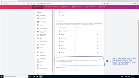 Built In Site Search Shortcuts Are Incorrectly Deleted With The Browsing Data · Issue 28633