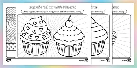 Cupcake Colour With Patterns Activity Twinkl