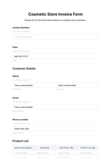 Free Cosmetic Store Invoice Form Template To Edit Online