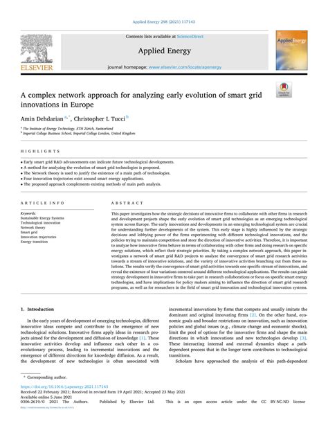 PDF A Complex Network Approach For Analyzing Early Evolution Of Smart Grid Innovations In Europe